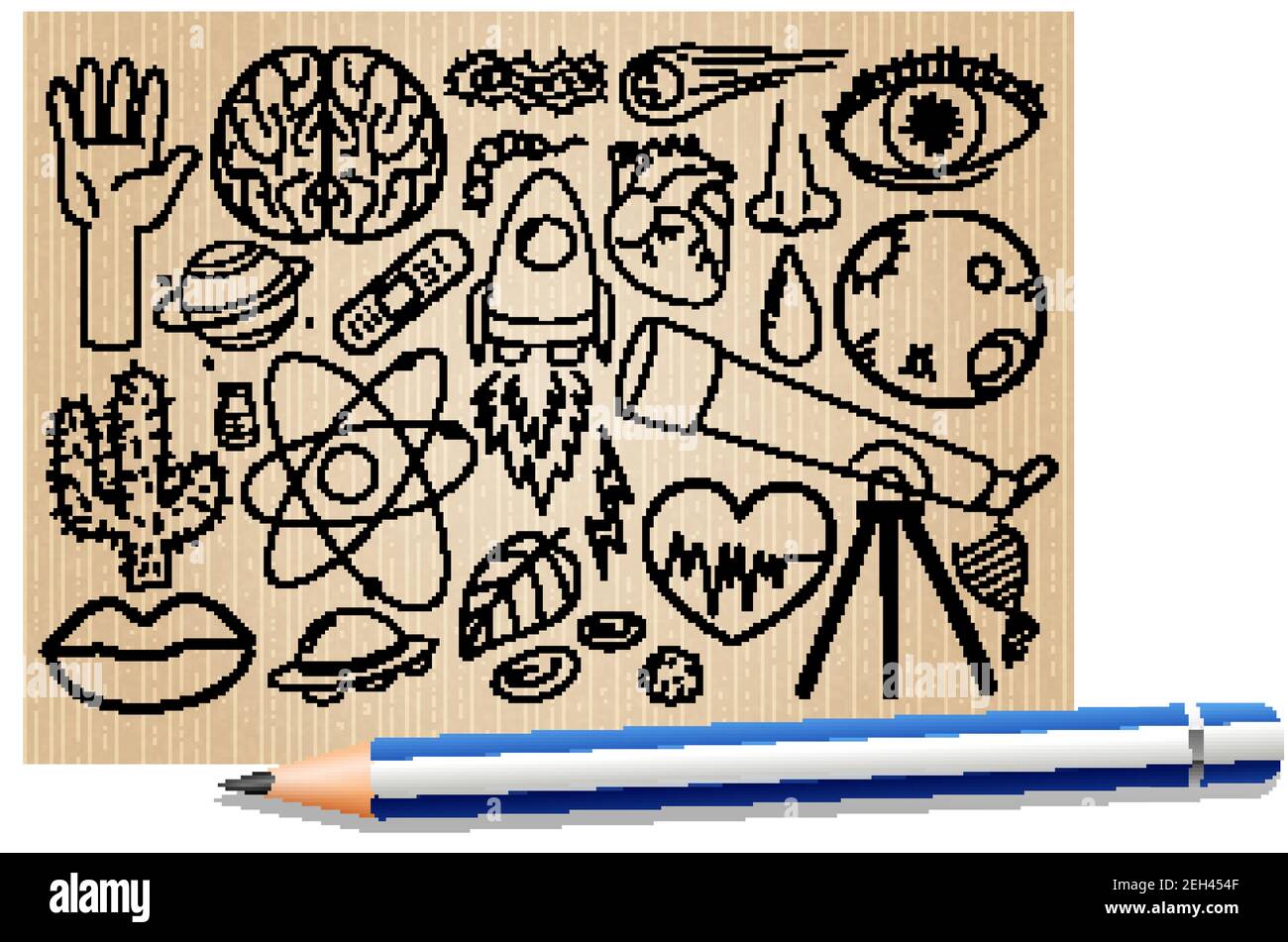 Different doodle strokes about science equipment on a paper with a ...