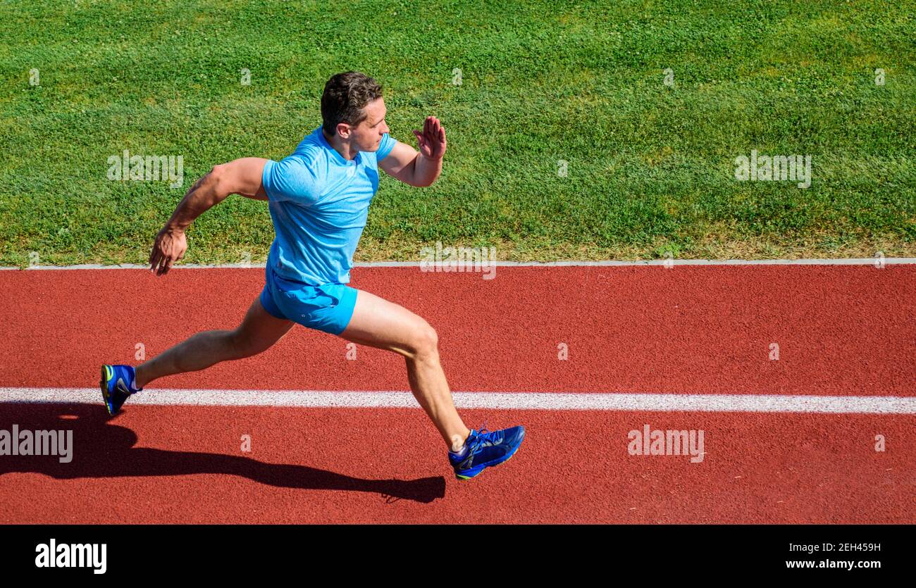 Man athlete run to achieve great result. How run faster. Speed training ...