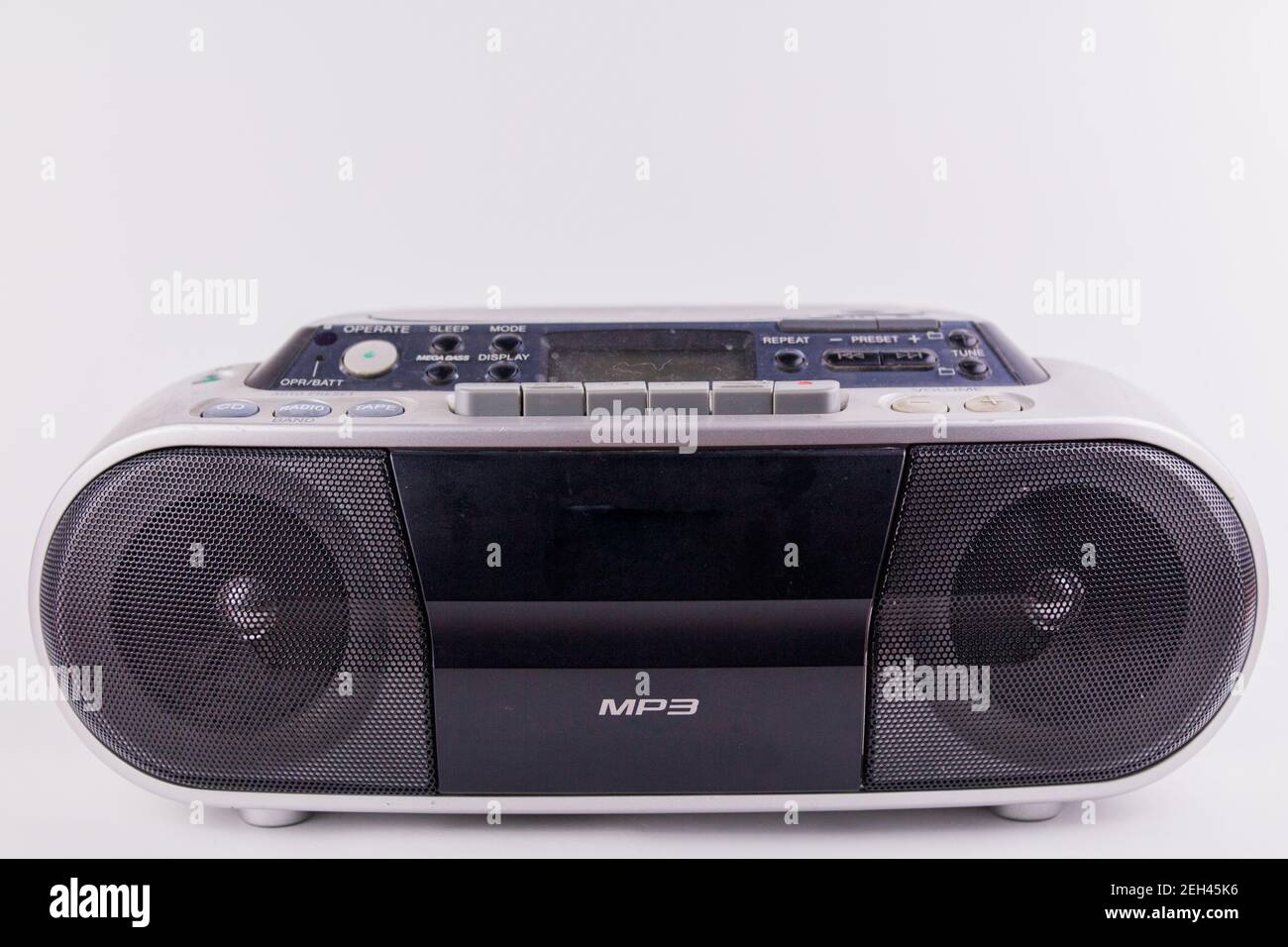 old tape recorder with cassettes on a white background Stock Photo - Alamy