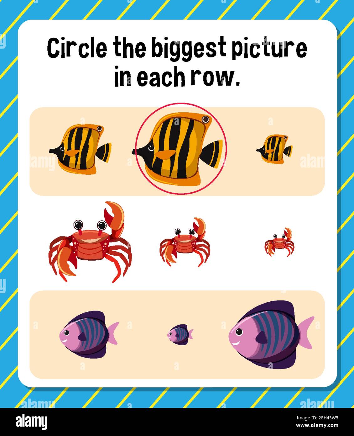 Circle the biggest picture in each row worksheet for children ...