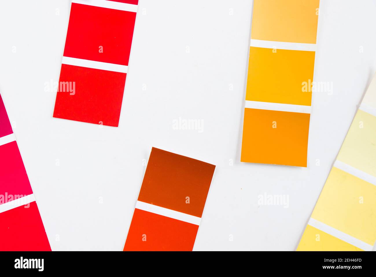 High angle view of color cards on the white background, colorful ...