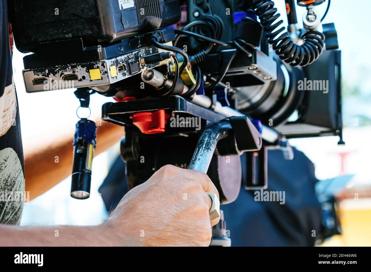 Film industry. Filming with professional camera background Stock Photo ...
