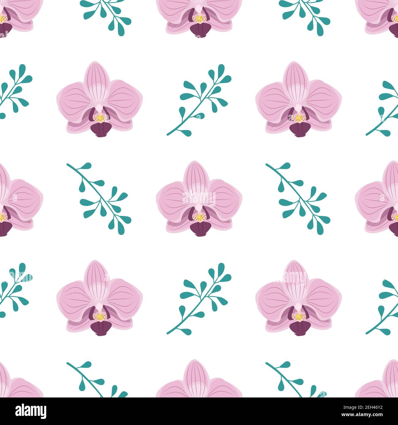 Cute stylish seamless pattern with pink orchid flowers and twigs Stock ...
