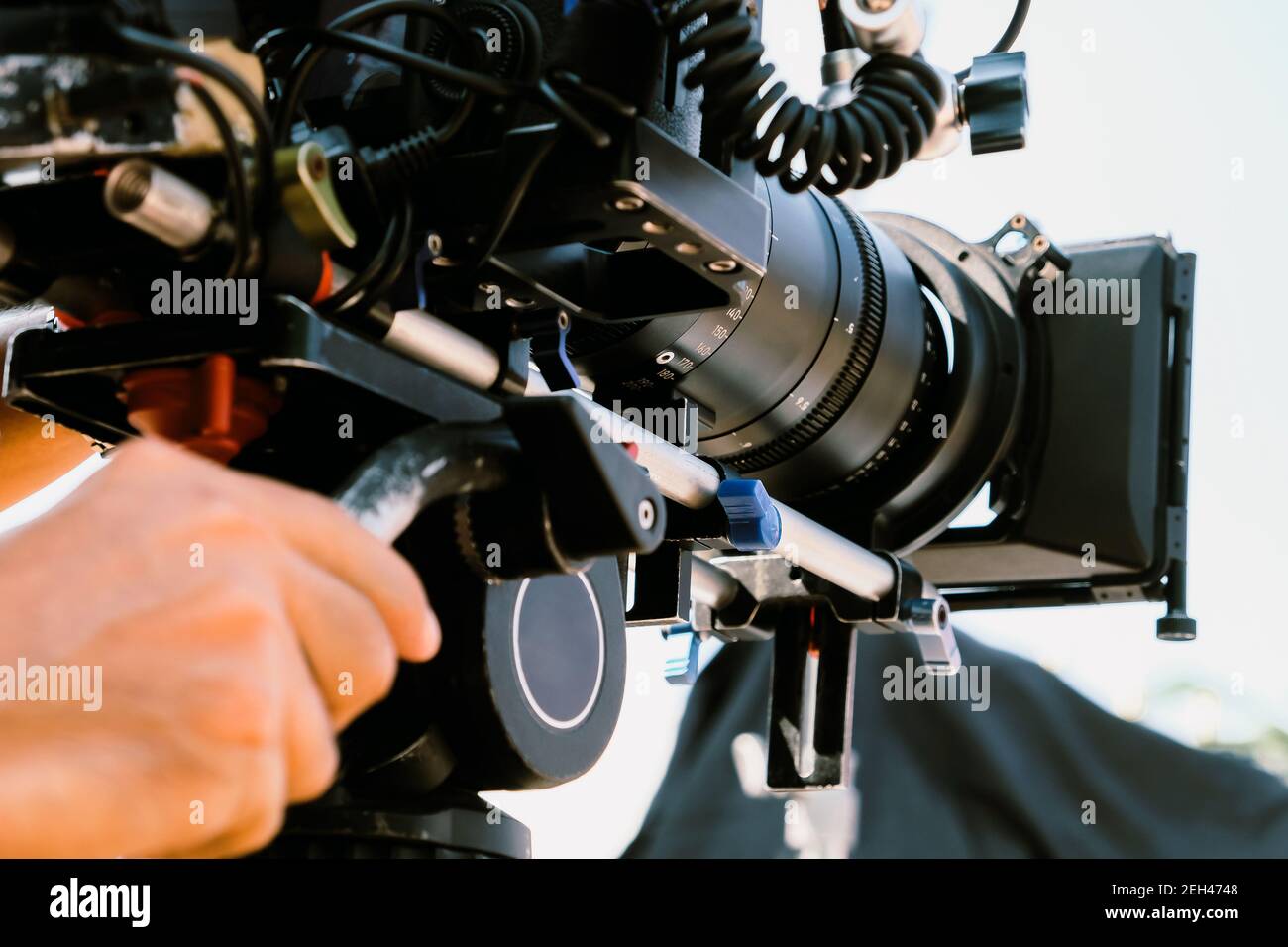 Film industry. Filming with professional camera background Stock Photo ...