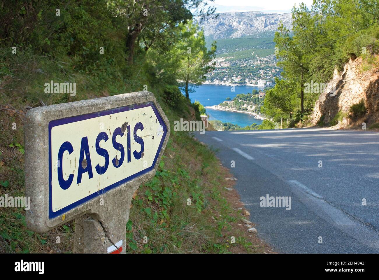 Old stone place-name sign of Cassis in France Stock Photo - Alamy