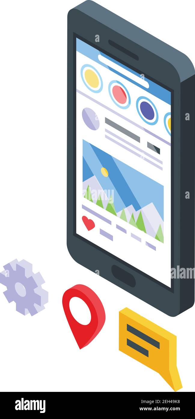 Customer database smartphone icon. Isometric of customer database ...