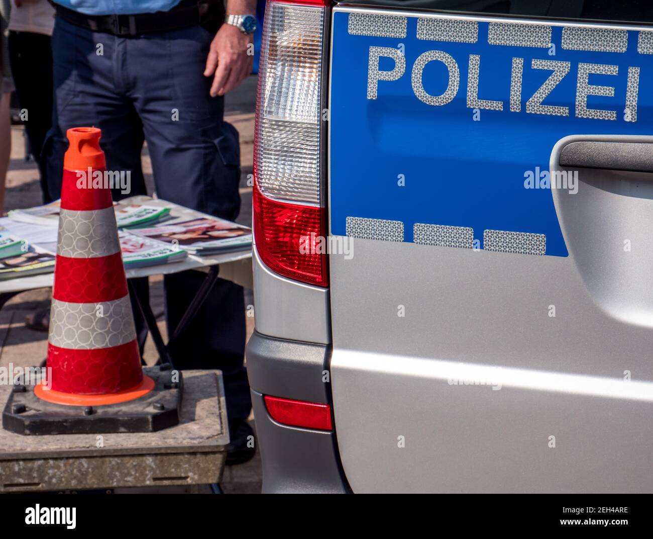 German Police Car with Pylon in the city Stock Photo - Alamy