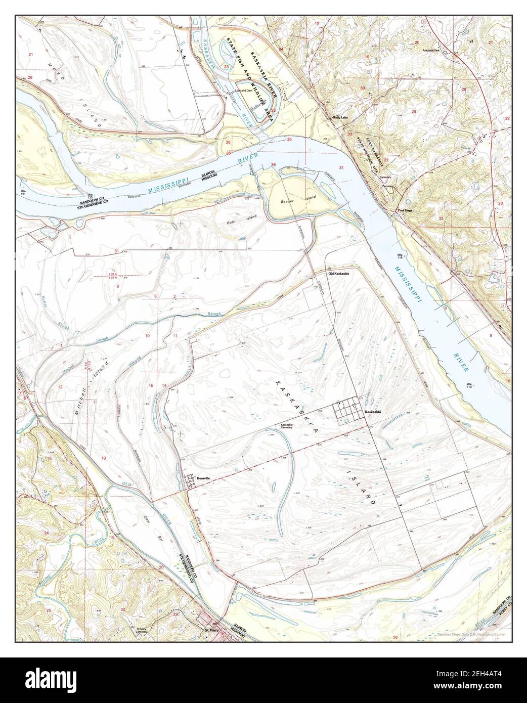 Kaskaskia, Illinois, map 1993, 1:24000, United States of America by ...