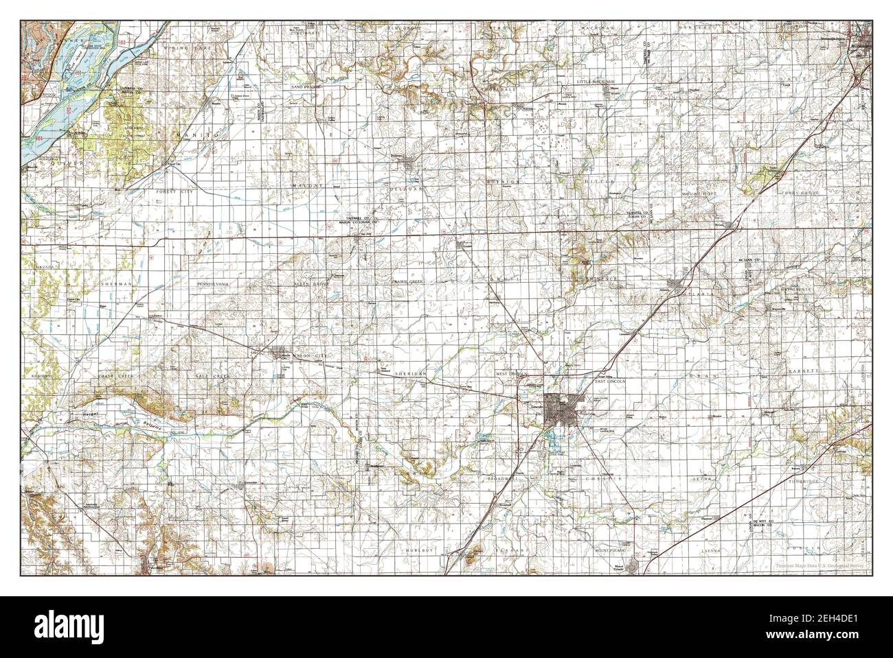 Lincoln, Illinois, map 1989, 1:100000, United States of America by ...