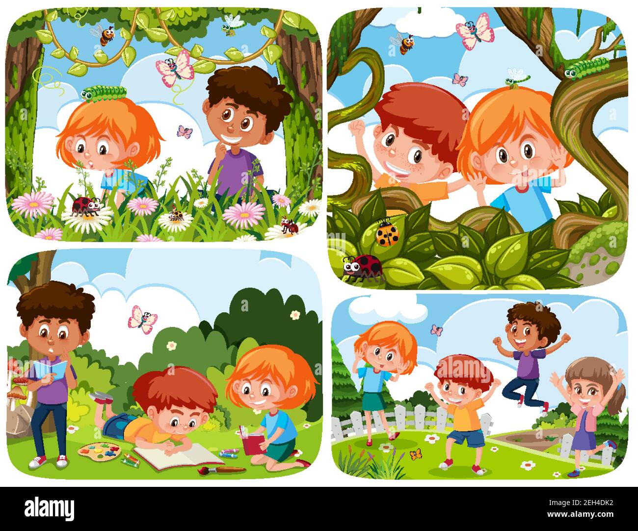 Set of young children in nature illustration Stock Vector Image & Art ...