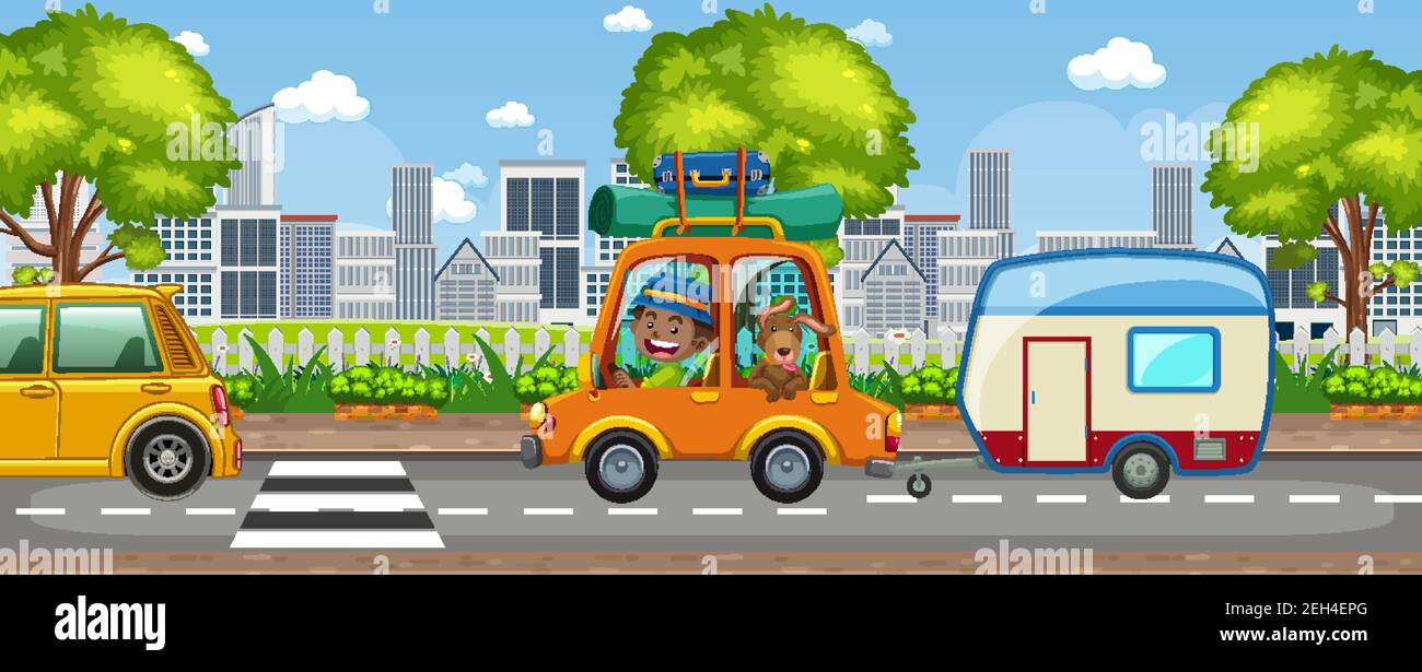 Street outdoor scene with many cars illustration Stock Vector Image ...