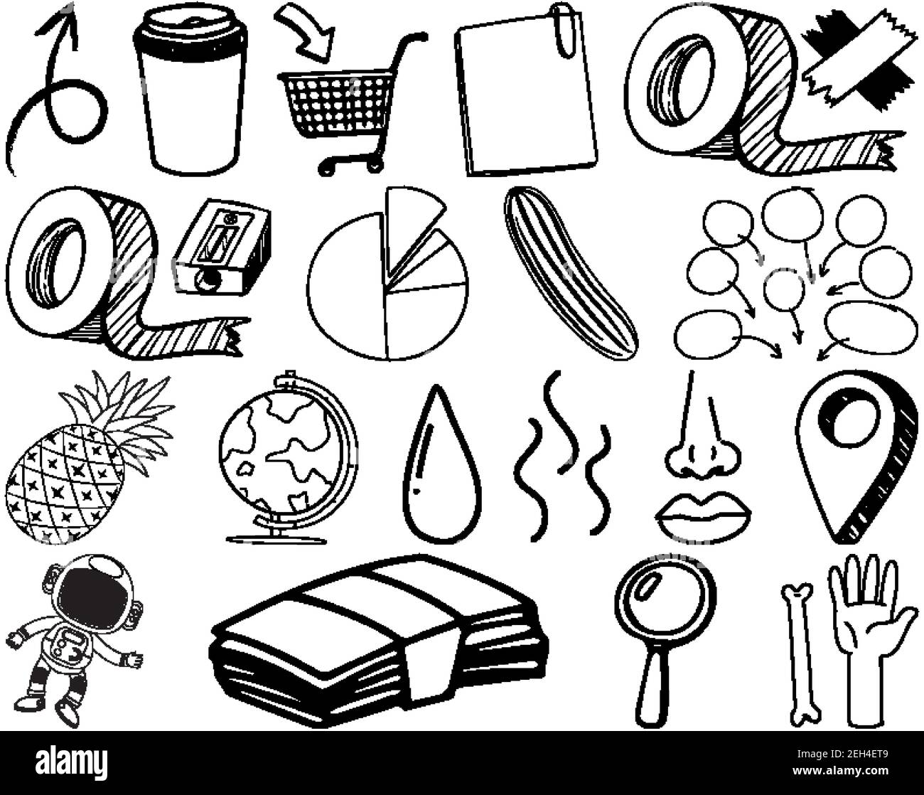 Set of item and symbol hand drawn doodle illustration Stock Vector ...