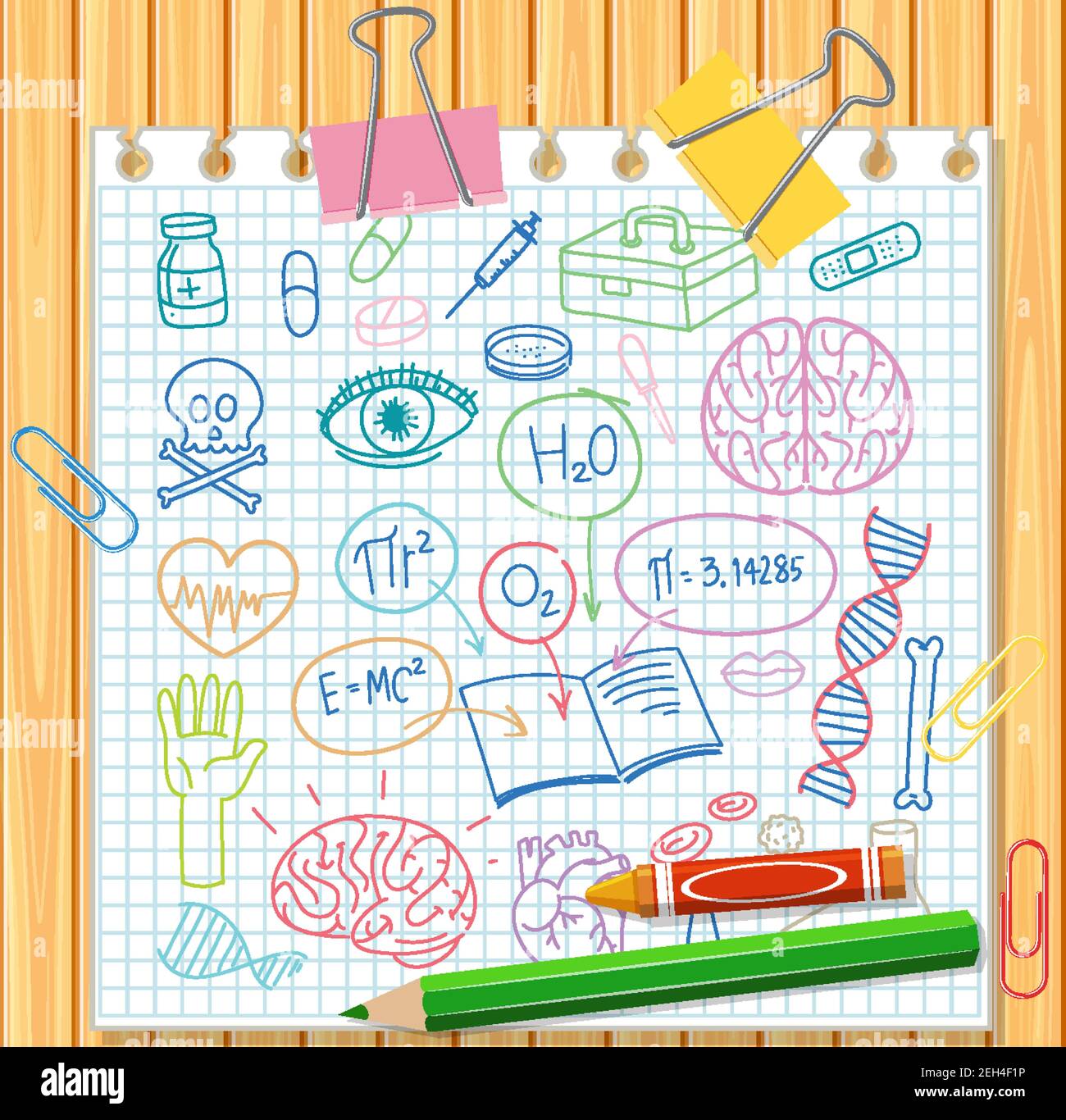 Set of medical science element doodle on paper illustration Stock ...