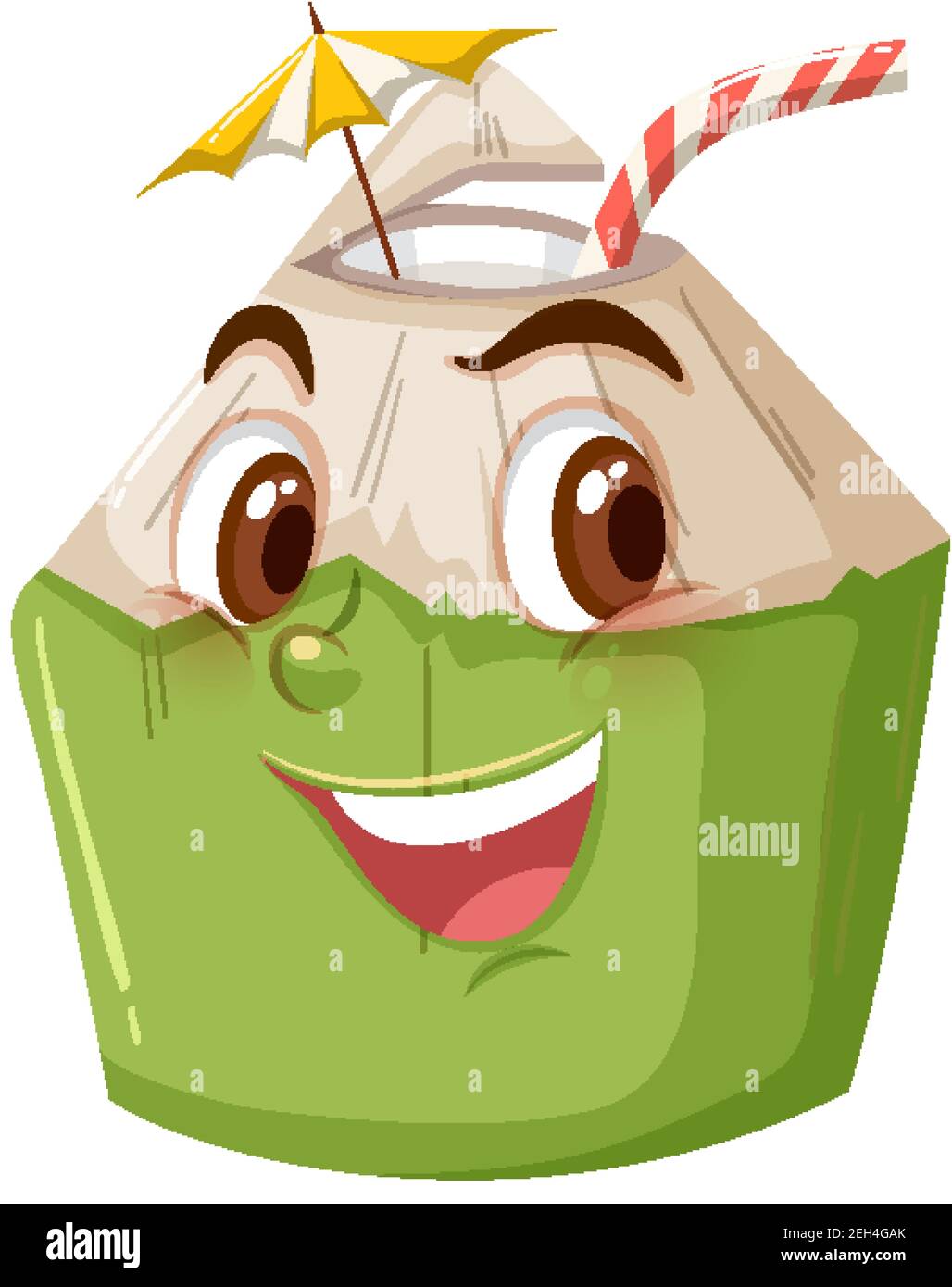Cute coconut cartoon character with happy face expression on white ...