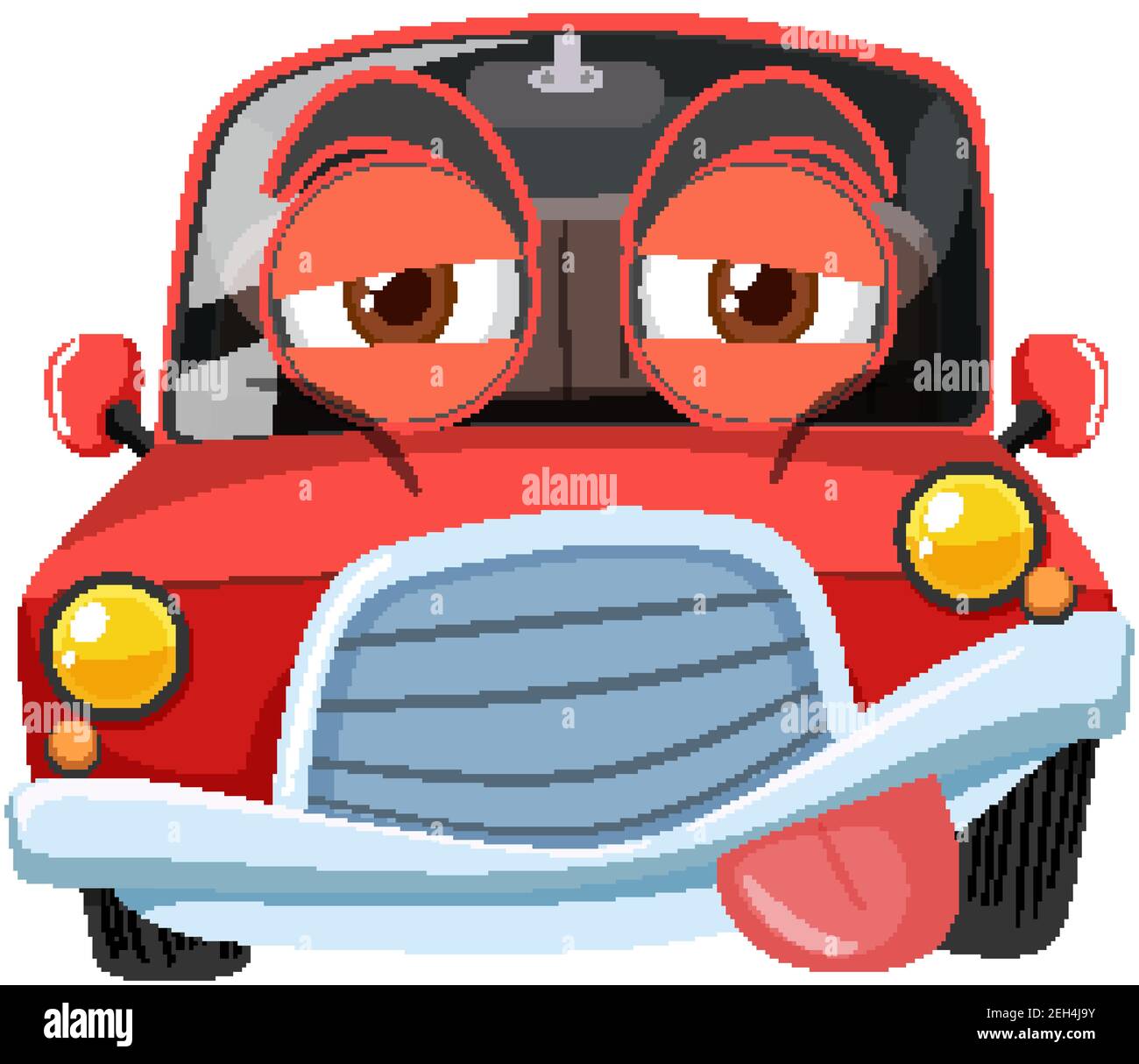 Red vintage car cartoon character with exhausted face expression on ...