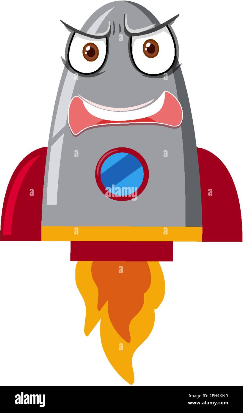 Rocketship cartoon with angry face on white background illustration ...