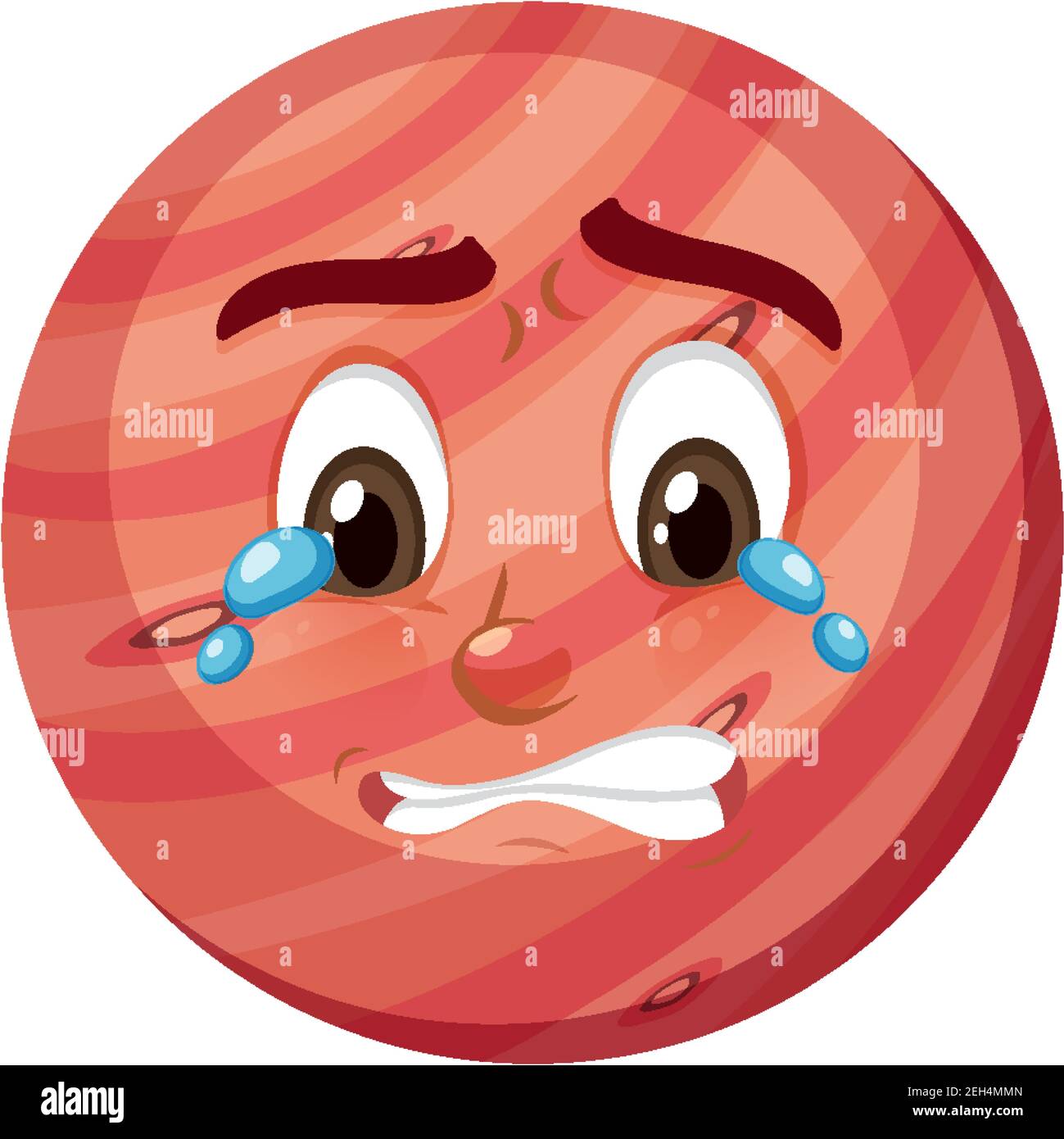 Mars cartoon character with crying face expression on white background ...