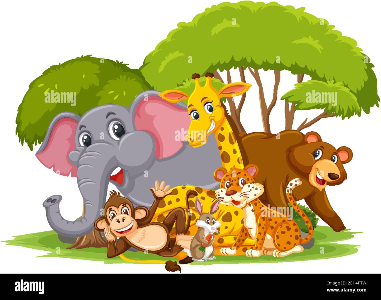 Wild animal group cartoon character on white background illustration ...