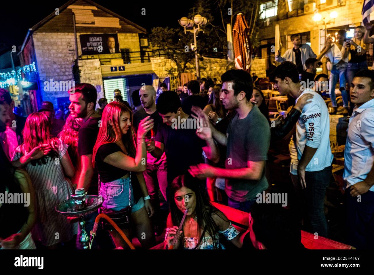 In the streets near the streetcar station Jaffa center, there are many ...