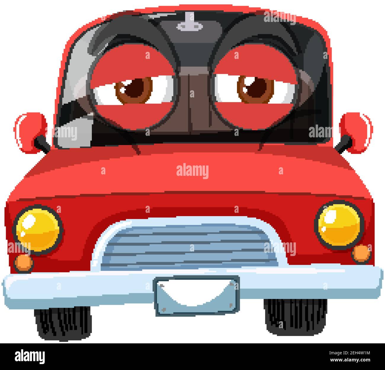 Red vintage car cartoon character with exhausted face expression on ...