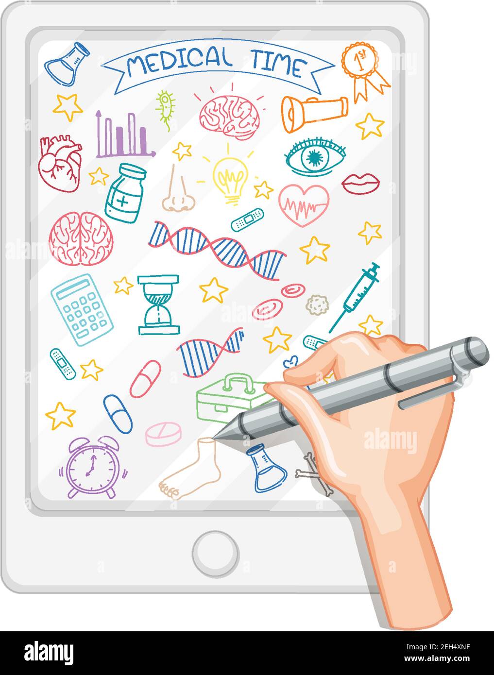 Hand drawing medical science element doodle on tablet illustration ...