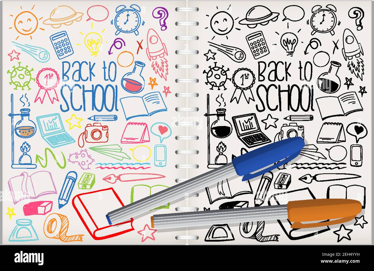 Set of school element doodle on notebook illustration Stock Vector ...