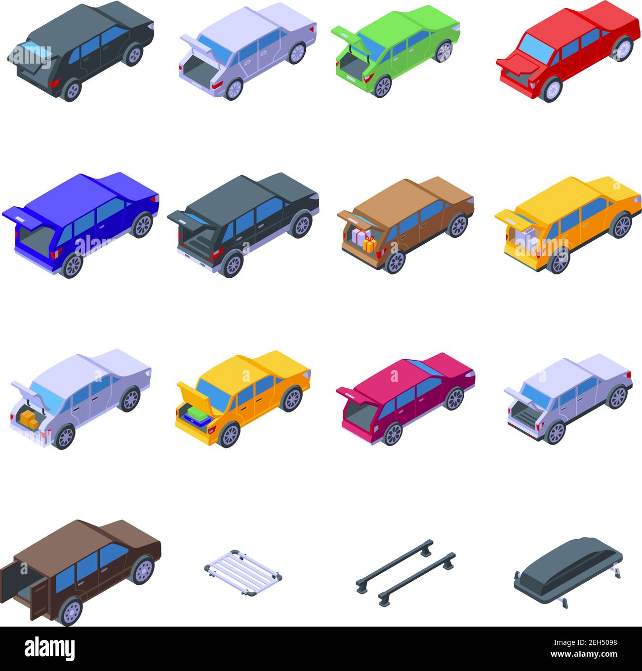 Trunk car icons set. Isometric set of trunk car vector icons for web ...
