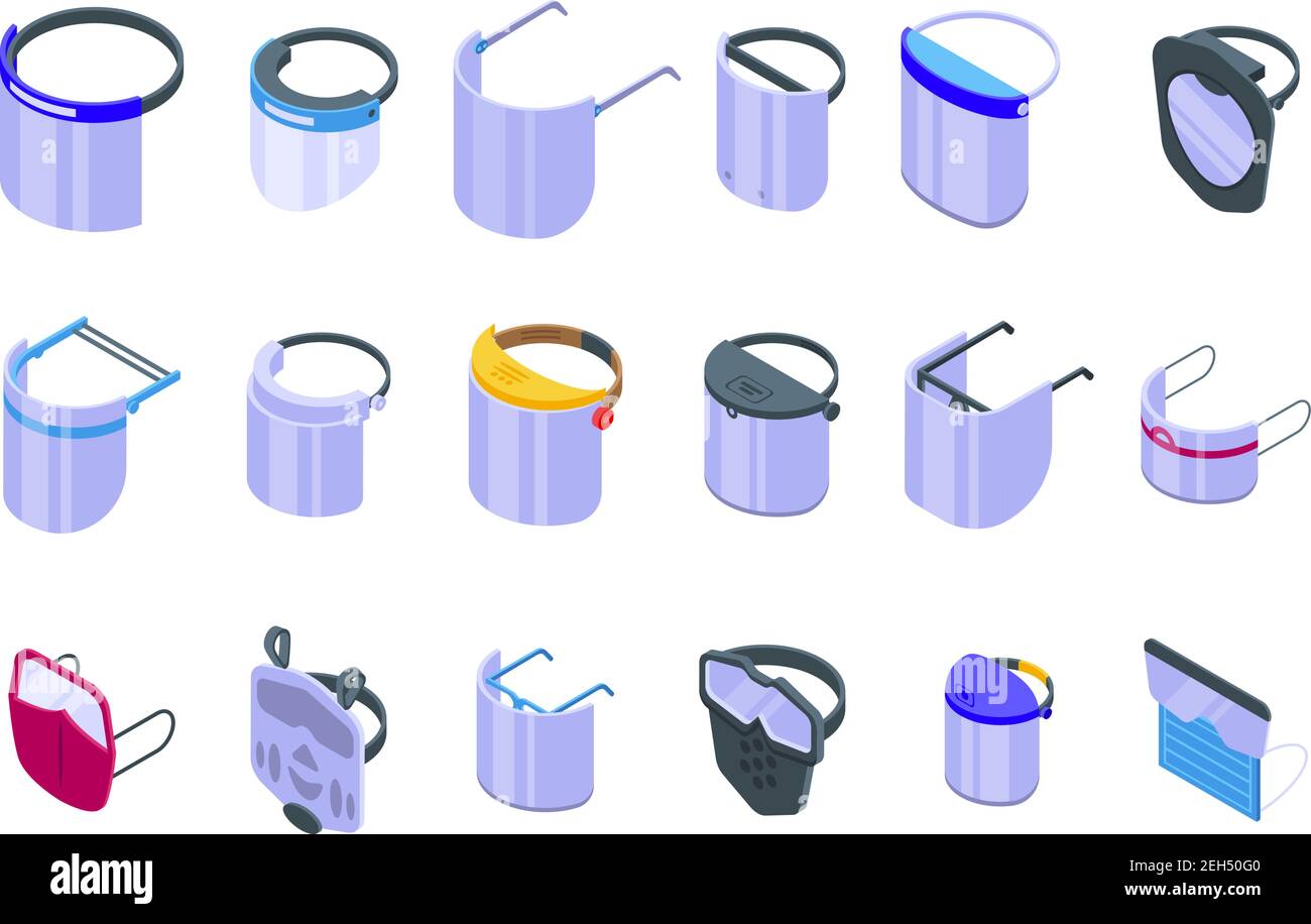 Face shield icons set. Isometric set of face shield vector icons for ...
