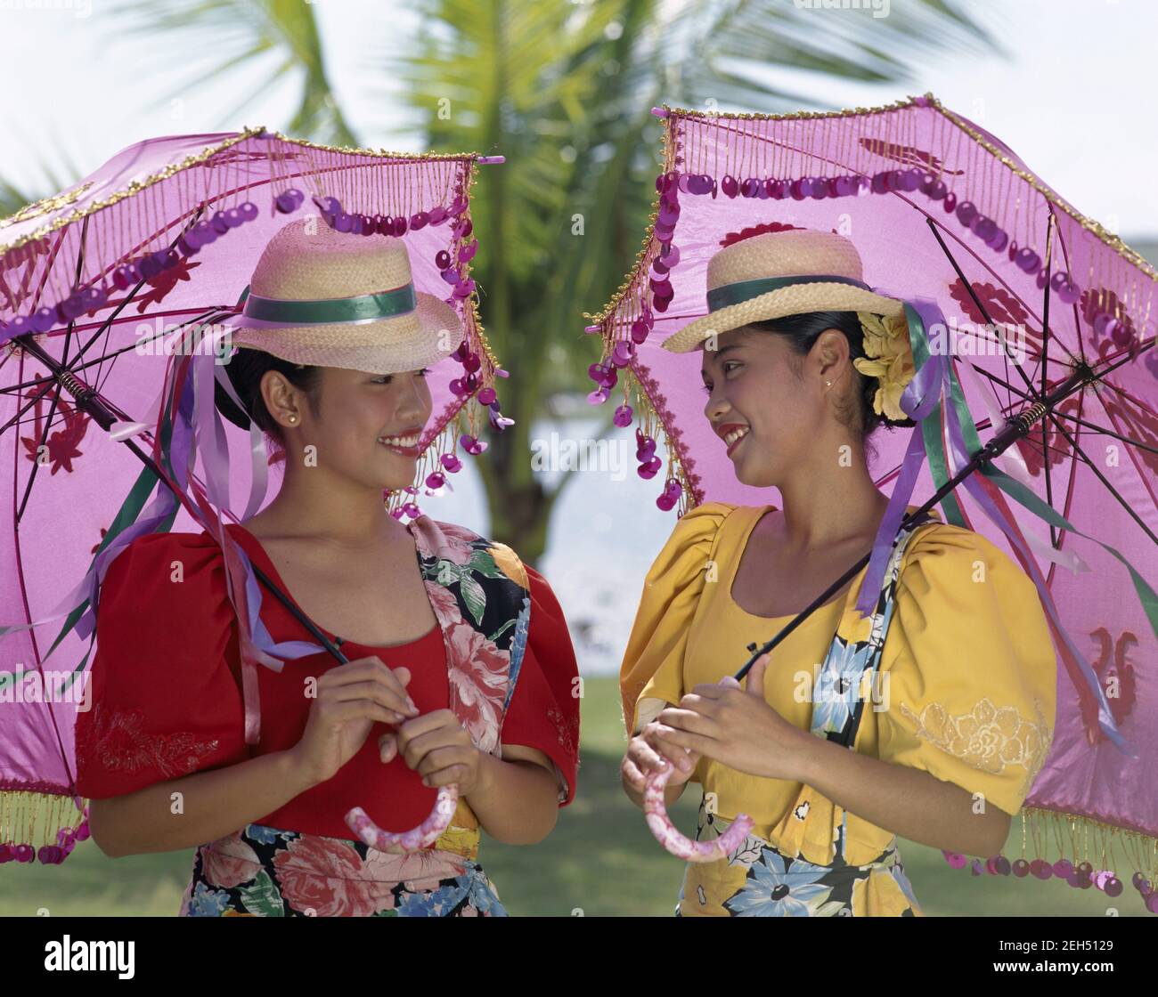 Asia,Philippines,Manila,portrait of beautiful smiling Filipino girls ...