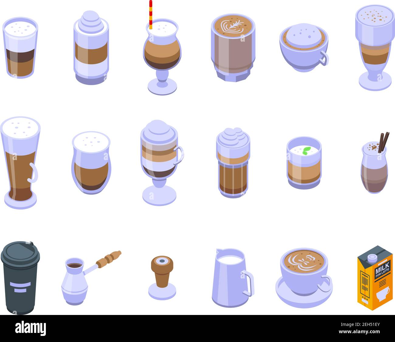 Latte icons set. Isometric set of latte vector icons for web design ...