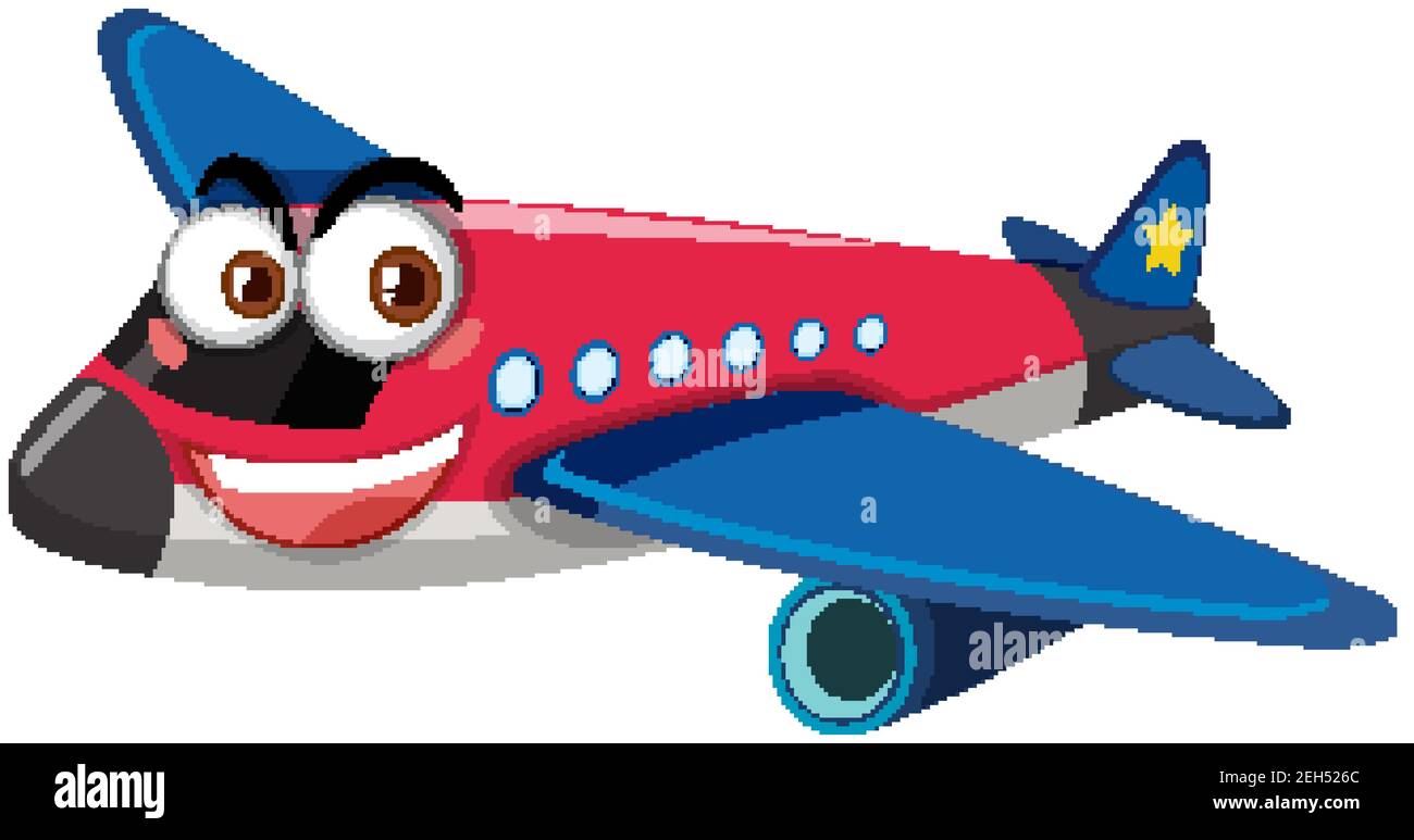 Airplane with face expression cartoon character on white background ...