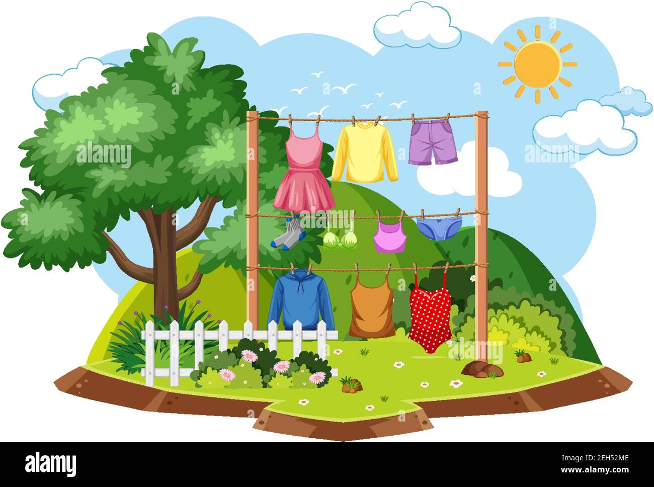 Drying clothes in outdoor scene illustration Stock Vector Image & Art ...