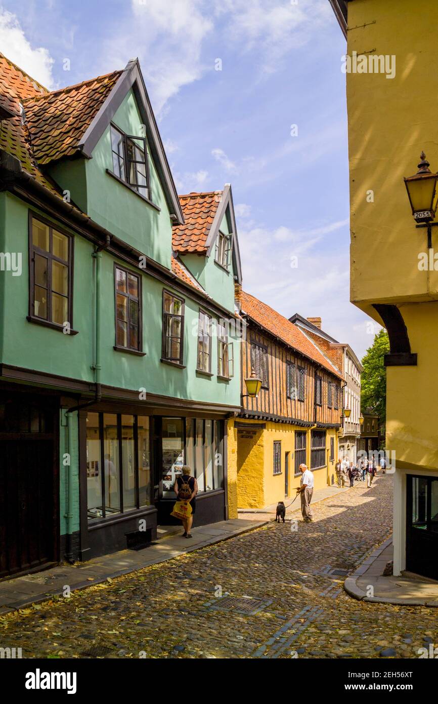 Elm Hill Norwich, view of the streets in the Elm Hill area, which is ...