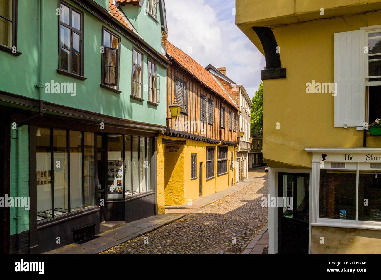 Elm Hill Norwich, view of the streets in the Elm Hill area, which is ...