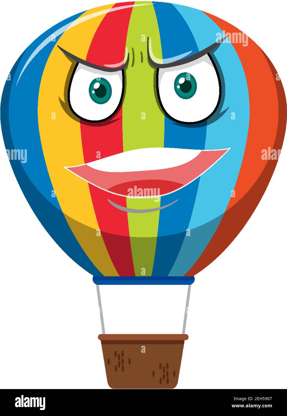 Hot air balloon cartoon character with angry face expression on white ...