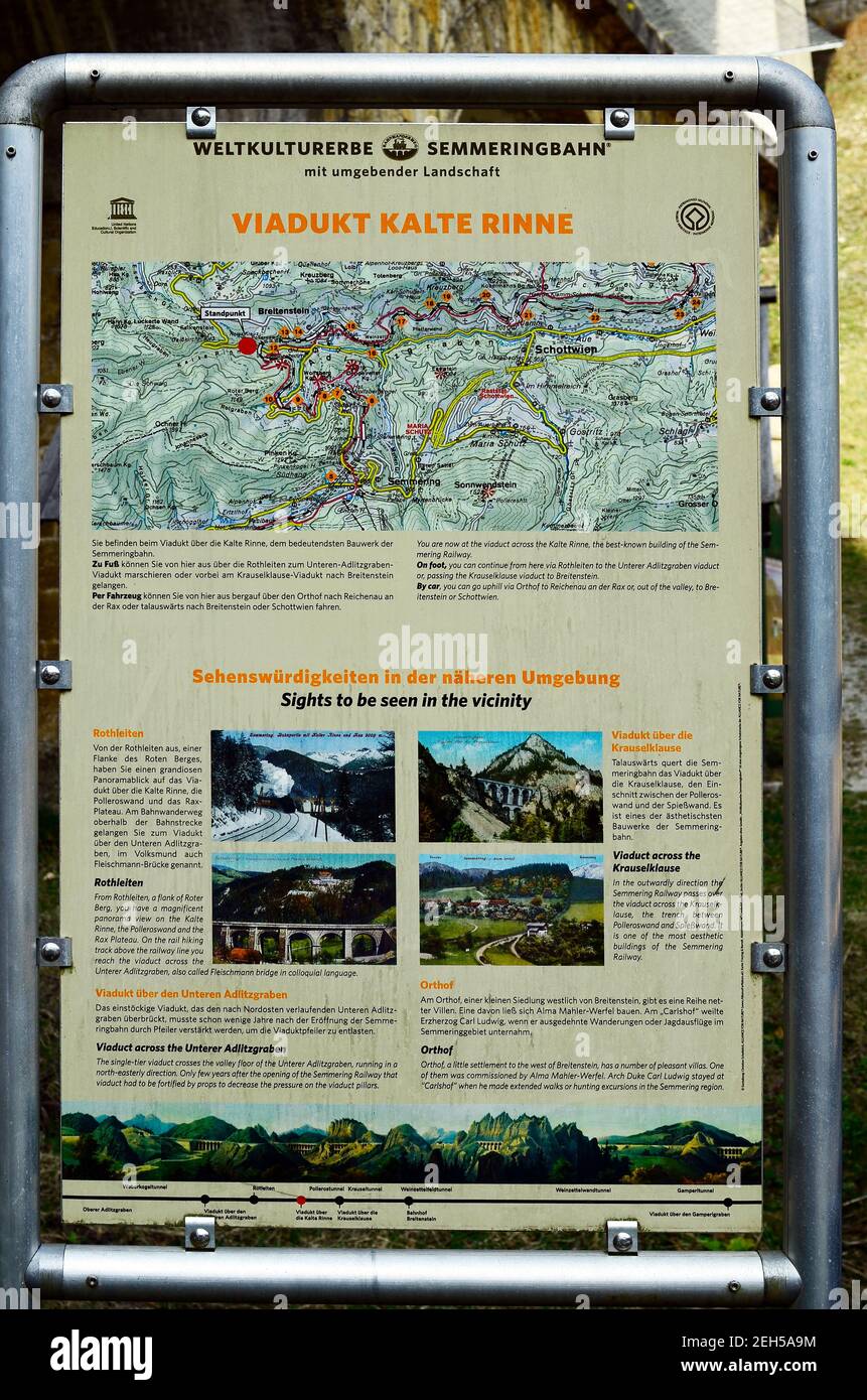Semmering, Austria - March 22,02014: Hiking map for hiking trails along ...