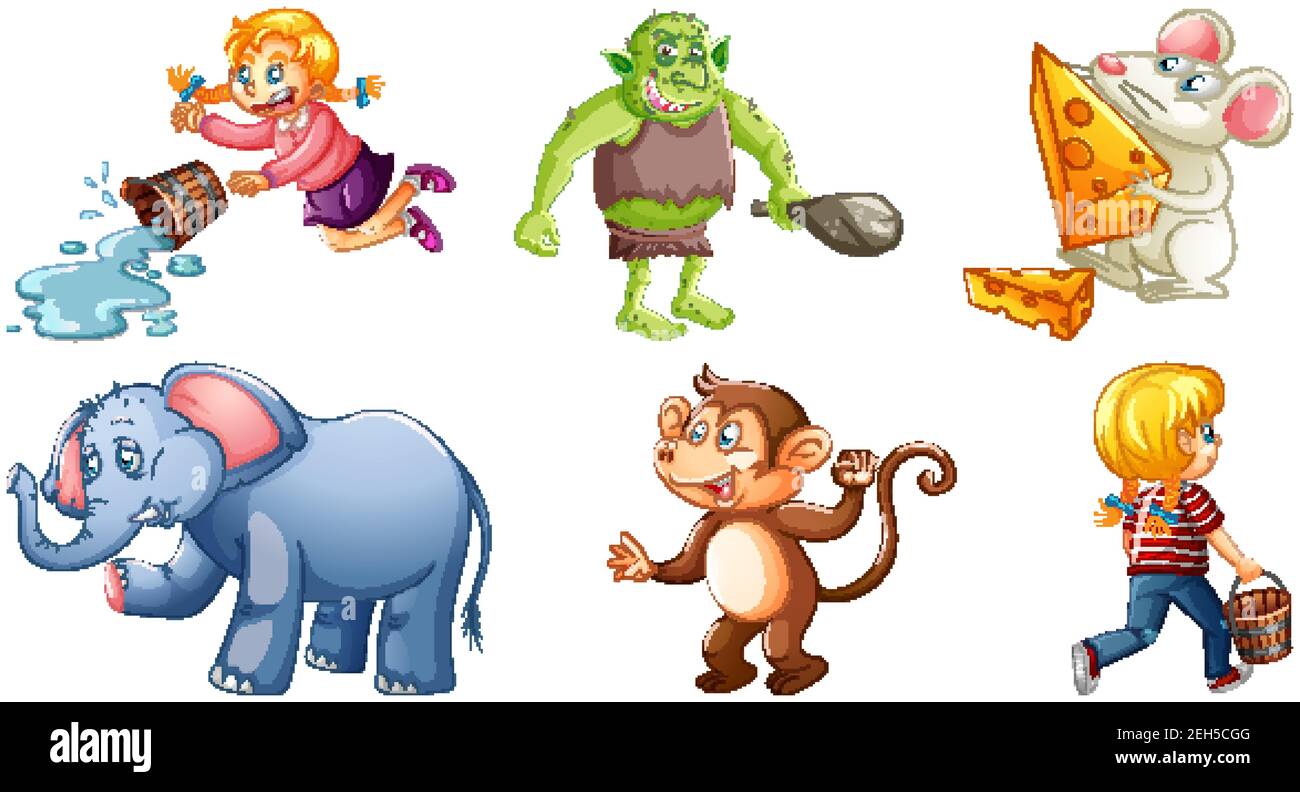 Set of different nursery rhyme character isolated on white background ...