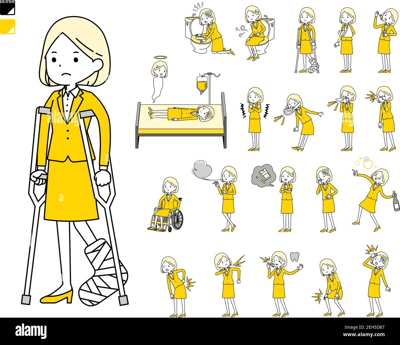 A set of women with injury and illness.It's vector art so easy to edit ...