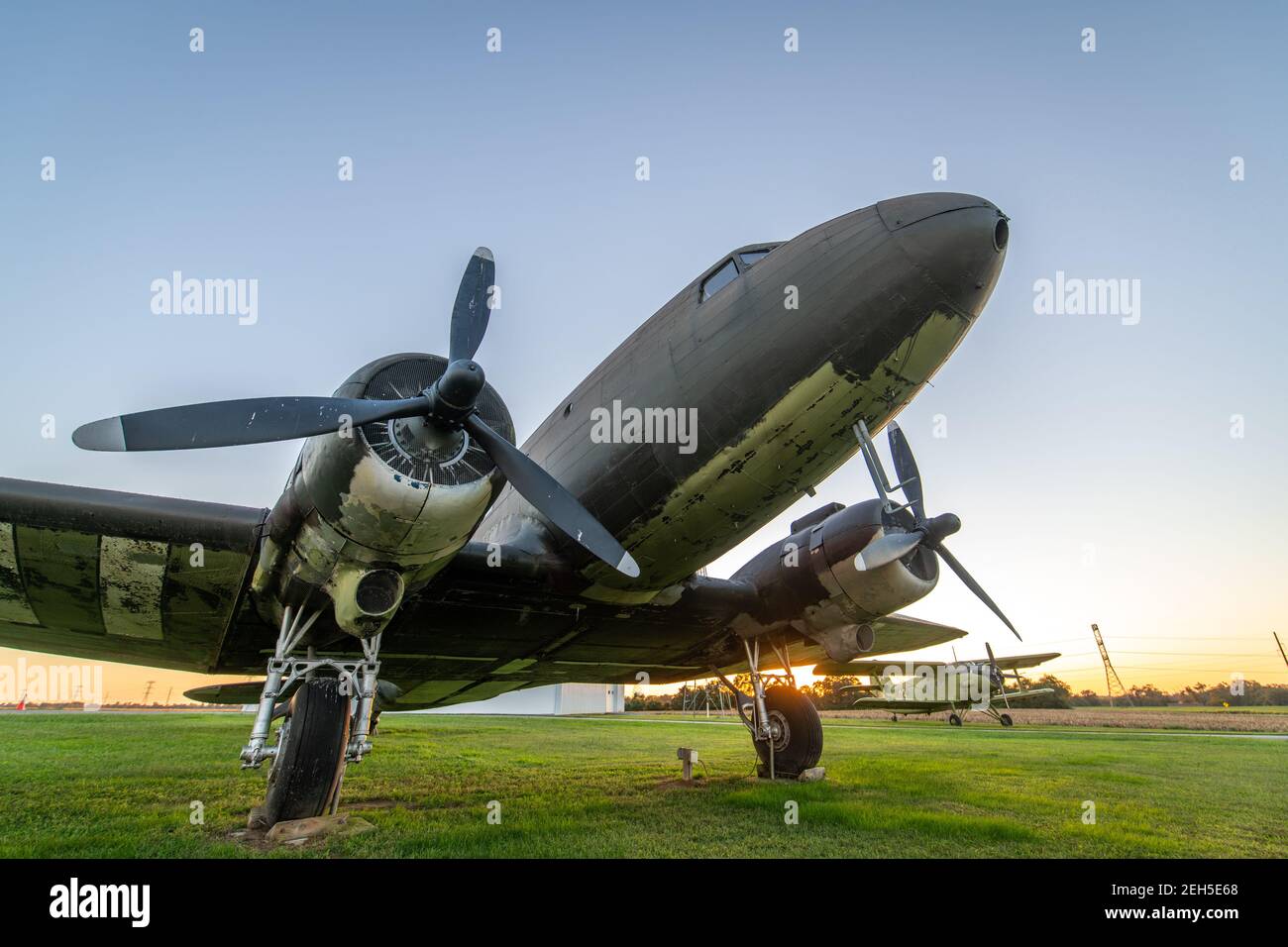 Sunsetting behind DC-3 sitting outside of Massey Airport, Massey, MD ...