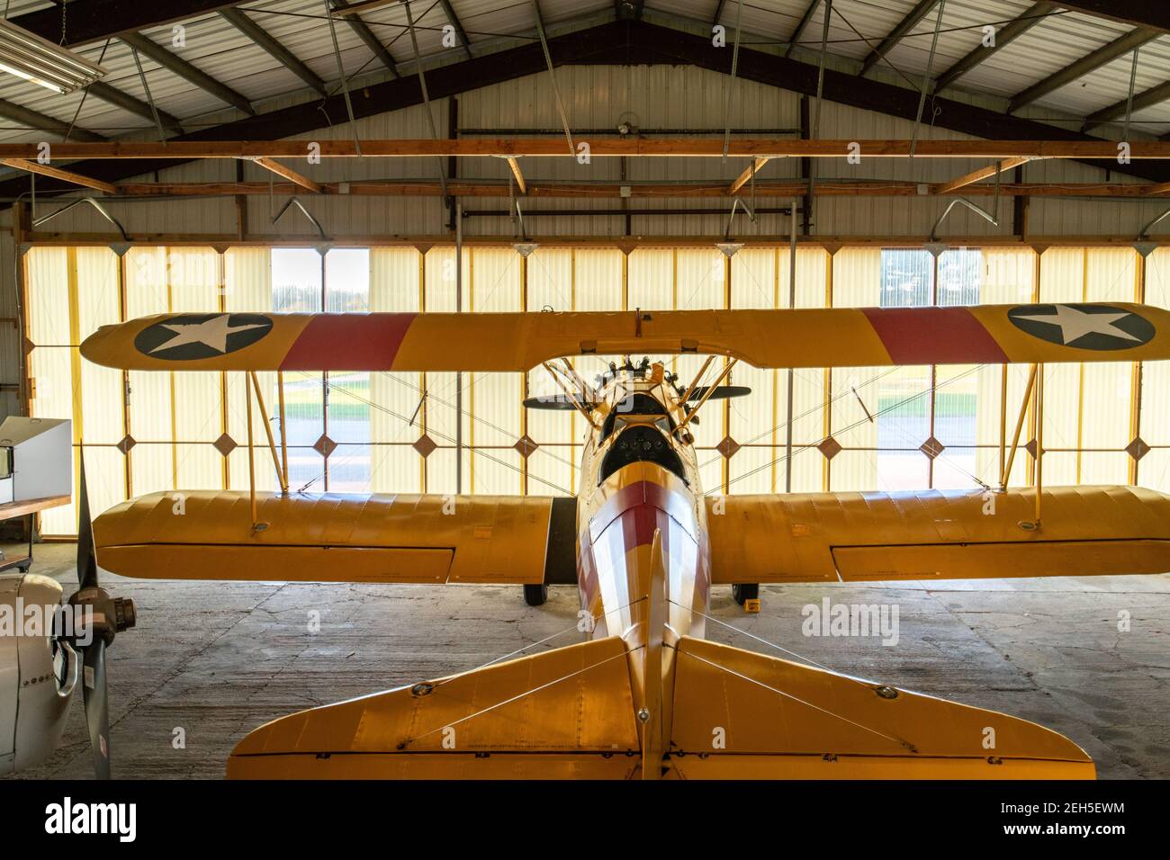 Stearman Model 75 sitting inside hangar, Massey Airport, Massey, MD ...