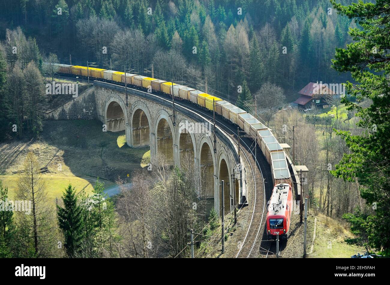 Semmering, Austria - March 22, 2014: train on viaduct of Semmering ...