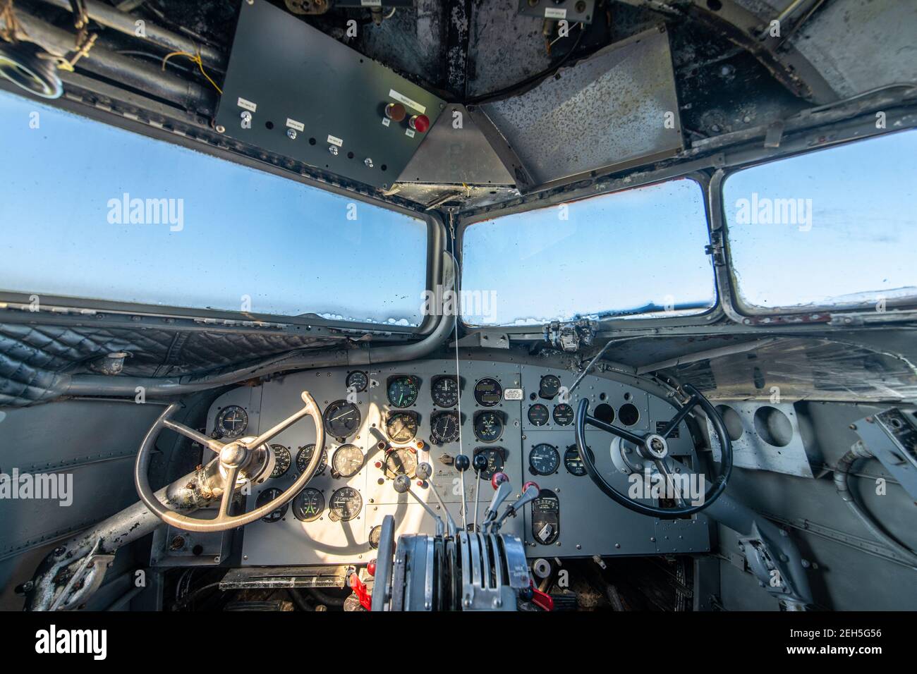 Inside of cockpit of DC-3 plane, Massey Airport, Massey, MD Stock Photo ...