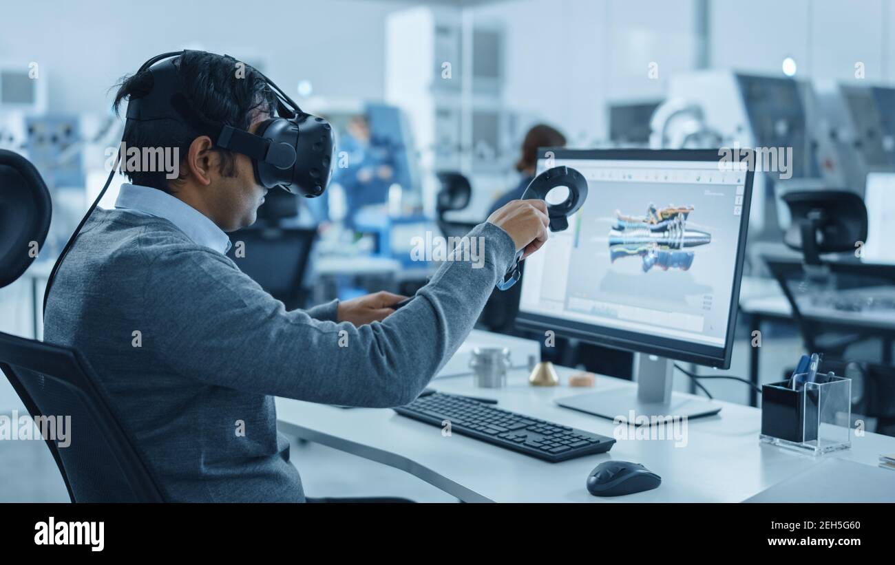 Modern Industrial Factory: Mechanical Engineer Wearing Virtual Reality ...