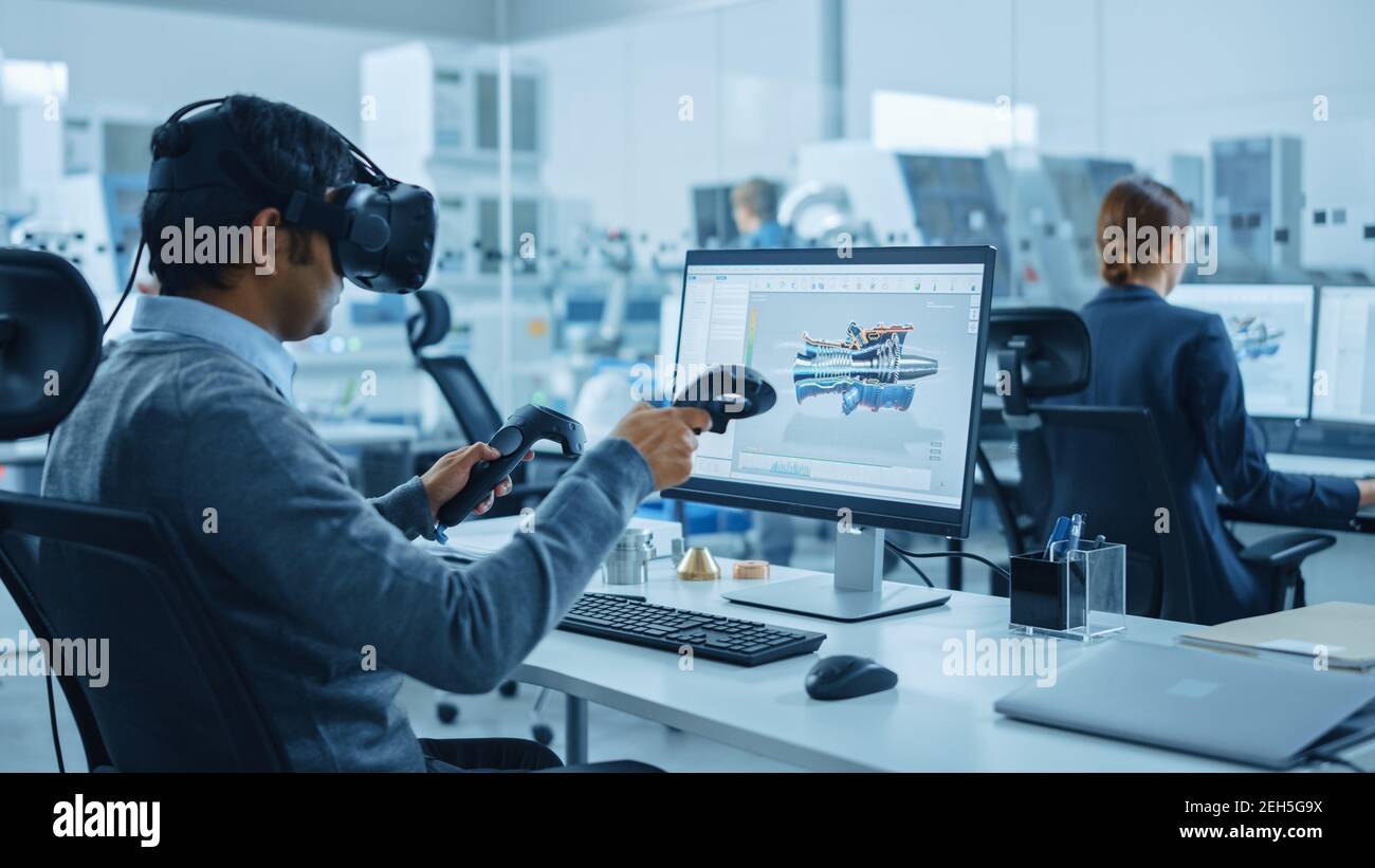 Modern Industrial Factory: Mechanical Engineer Wearing Virtual Reality ...