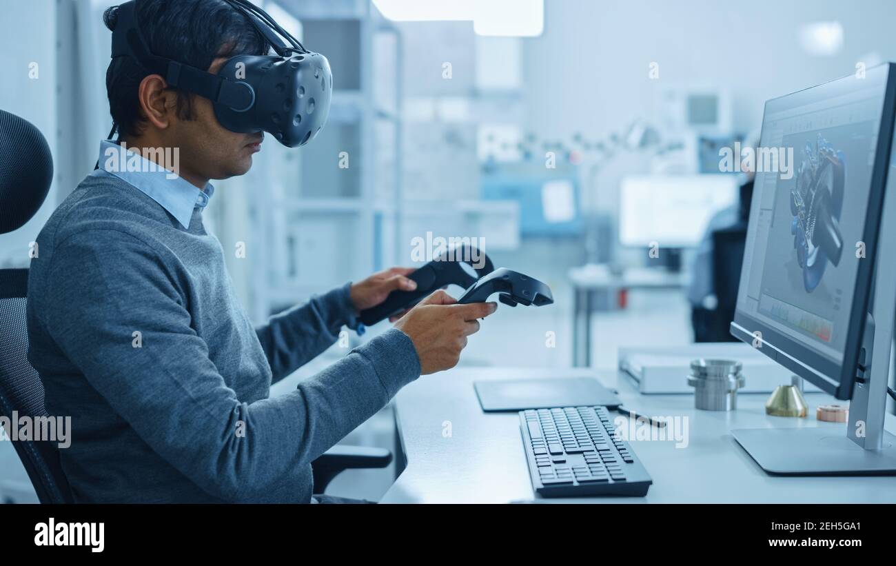 Modern Industrial Factory: Mechanical Engineer Wearing Virtual Reality ...