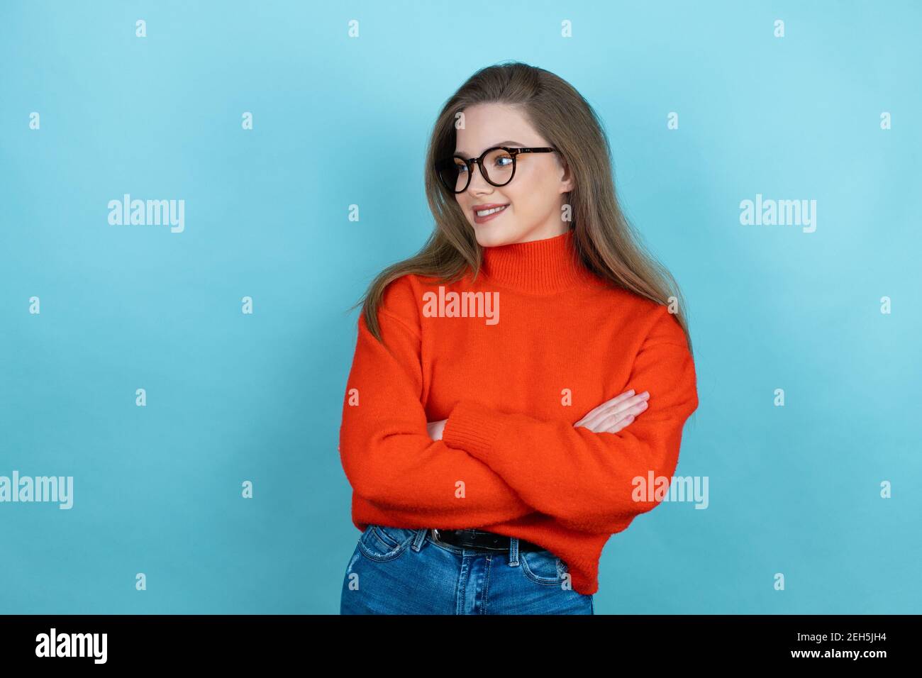 Profile Of Woman Wearing Red Sweater High Resolution Stock Photography ...