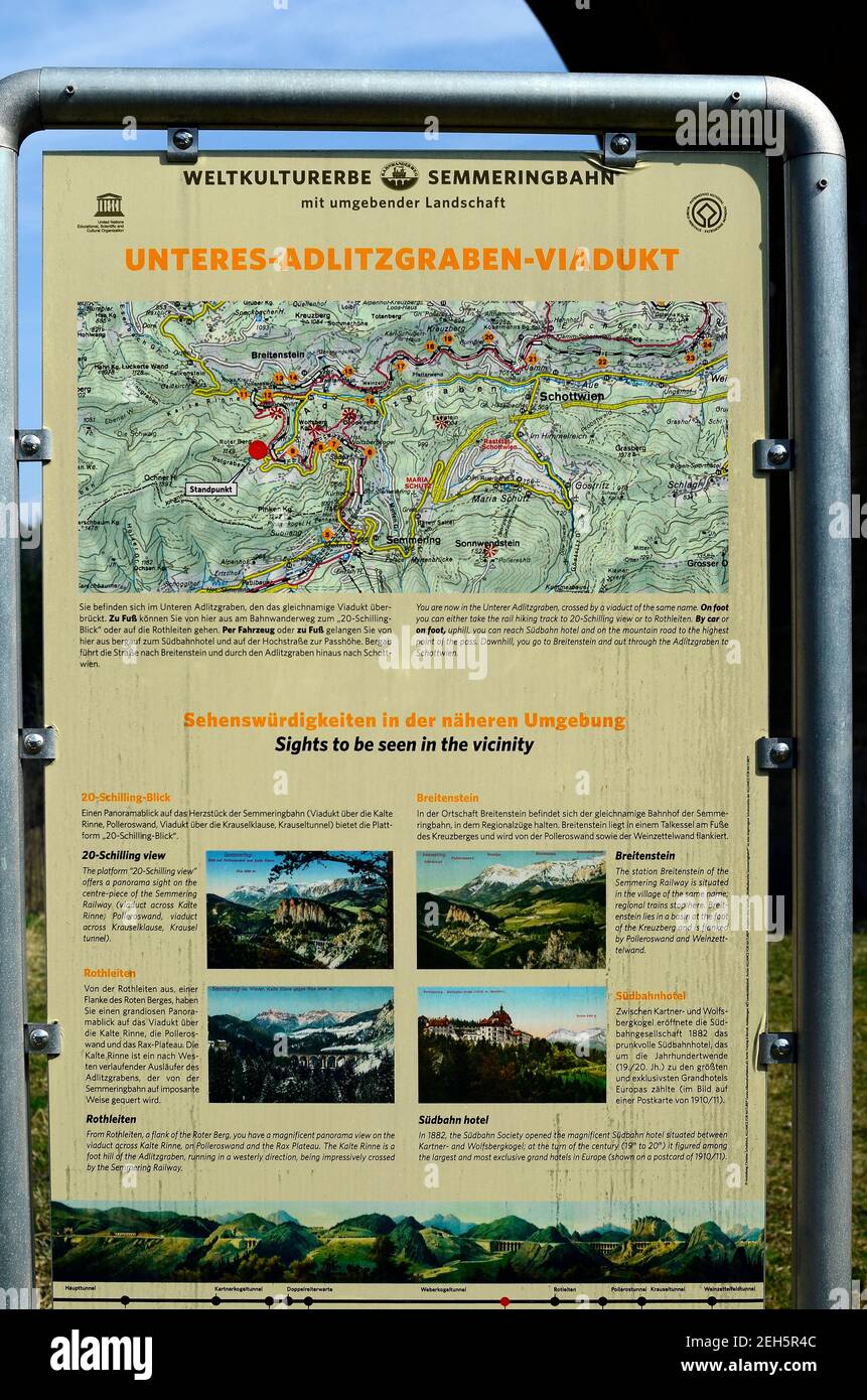Semmering, Austria - March 22,02014: Hiking map for hiking trails along ...