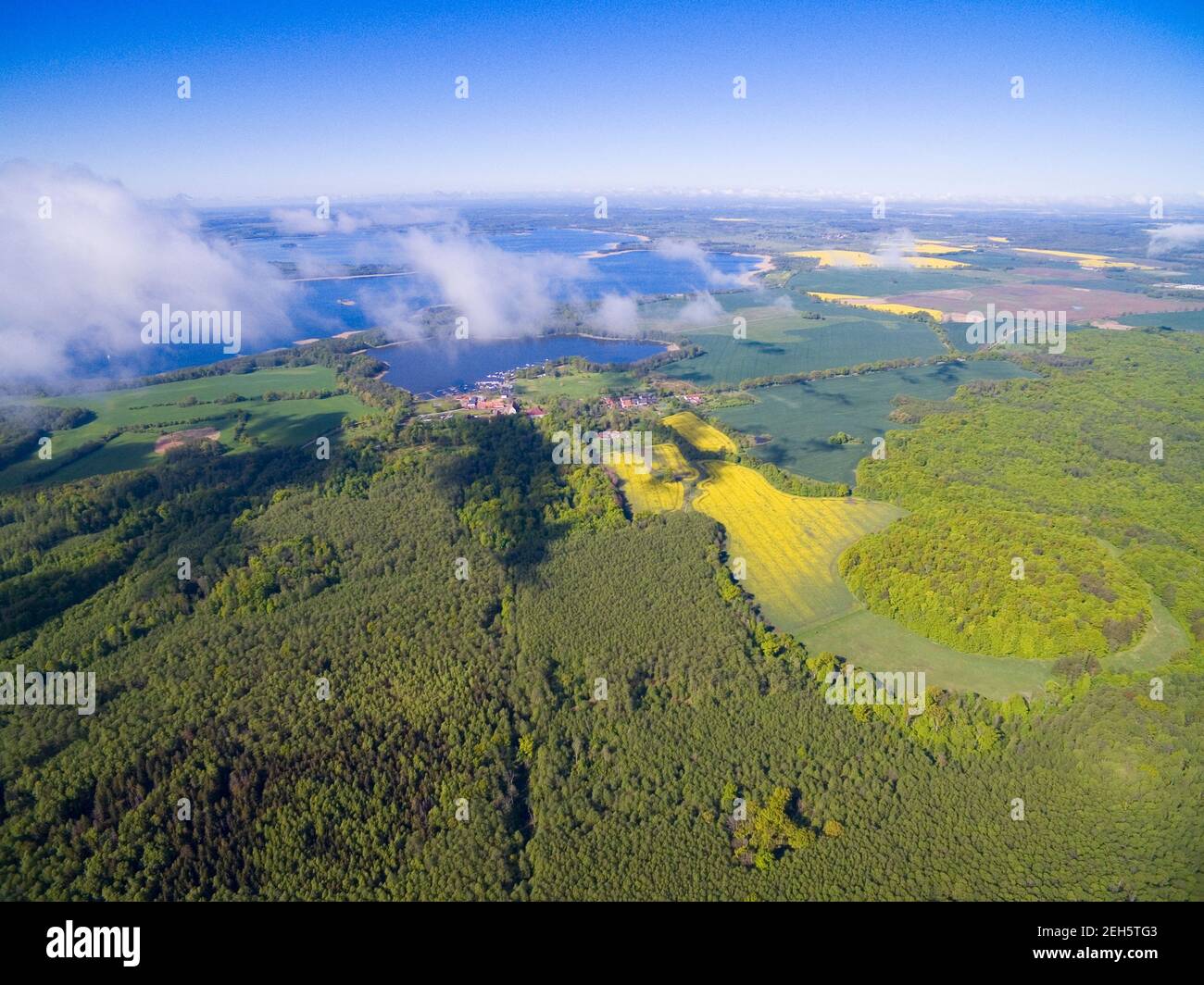 Aerial view of Masurian countryside in the neighborhood of Sztynort ...