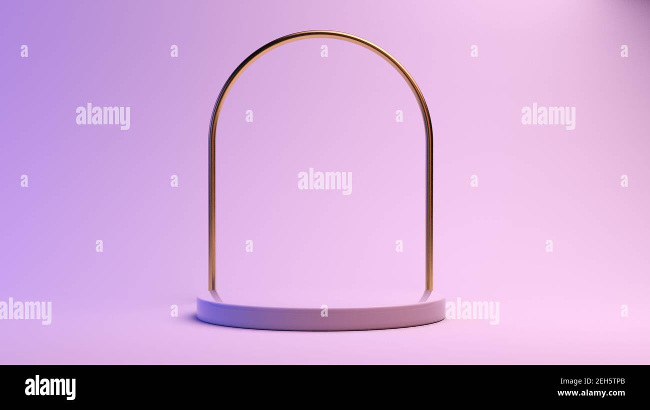 Minimal platform with golden arch 3d rendering Stock Photo - Alamy