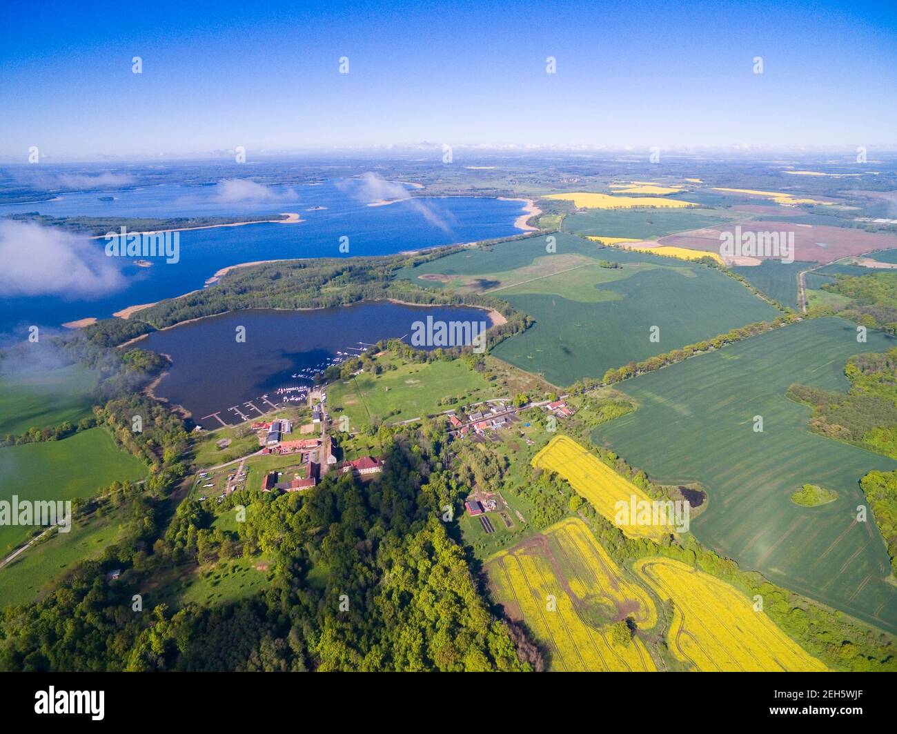Aerial view of Masurian countryside in the neighborhood of Sztynort ...